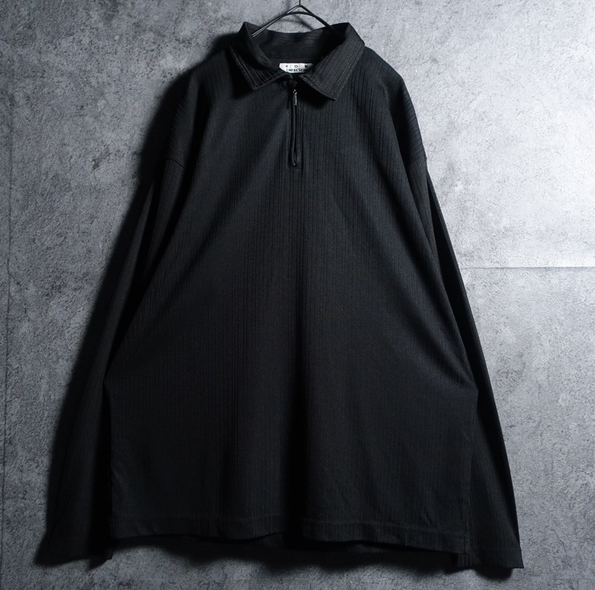 Black Woven Desgin Polyester Half-Zip Polo | 古着屋 FORCE