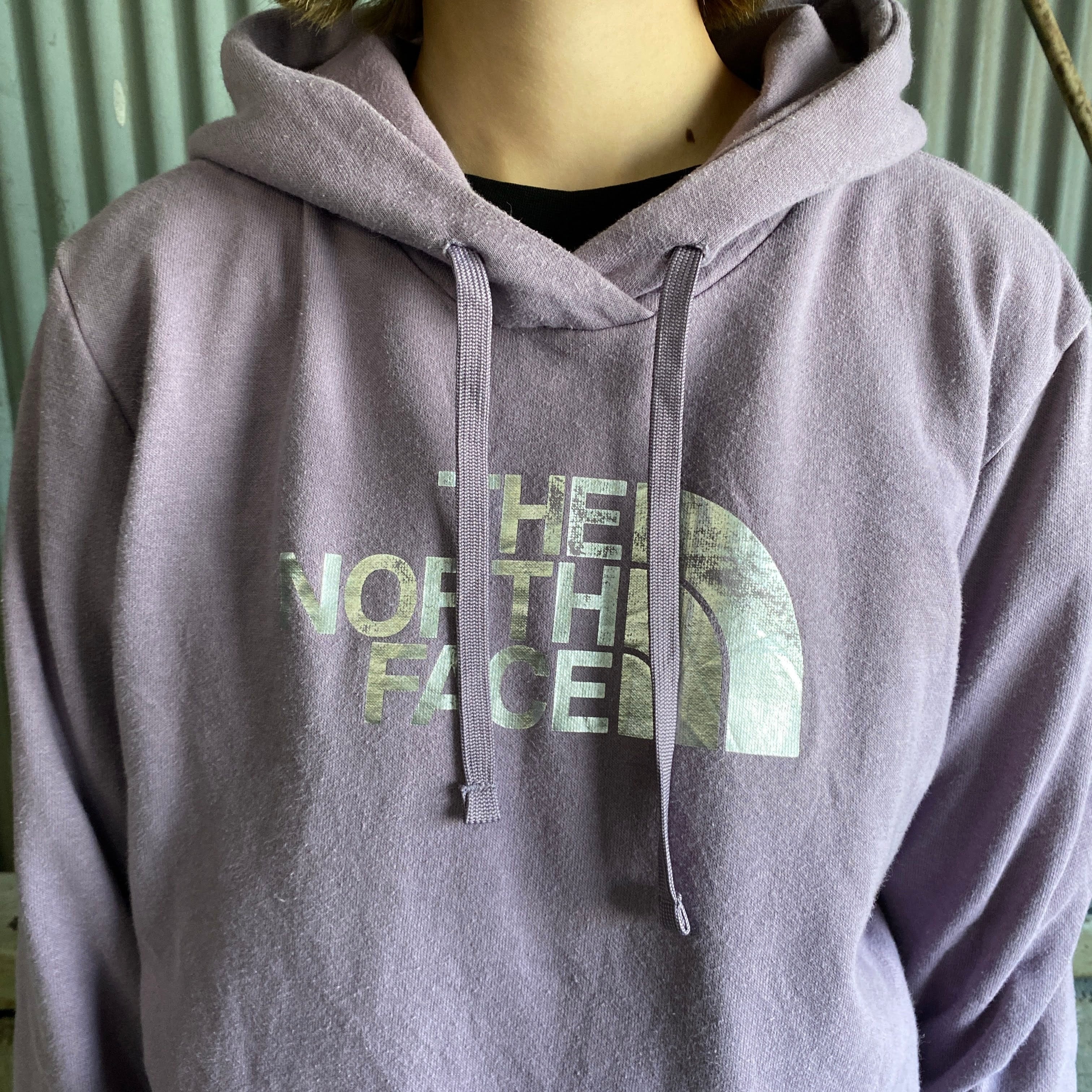THE NORTH FACE ザ ノースフェイス スウェットパーカー レディースL 古着 フーディー くすみパープル×シルバー 紫 アウトドア ...