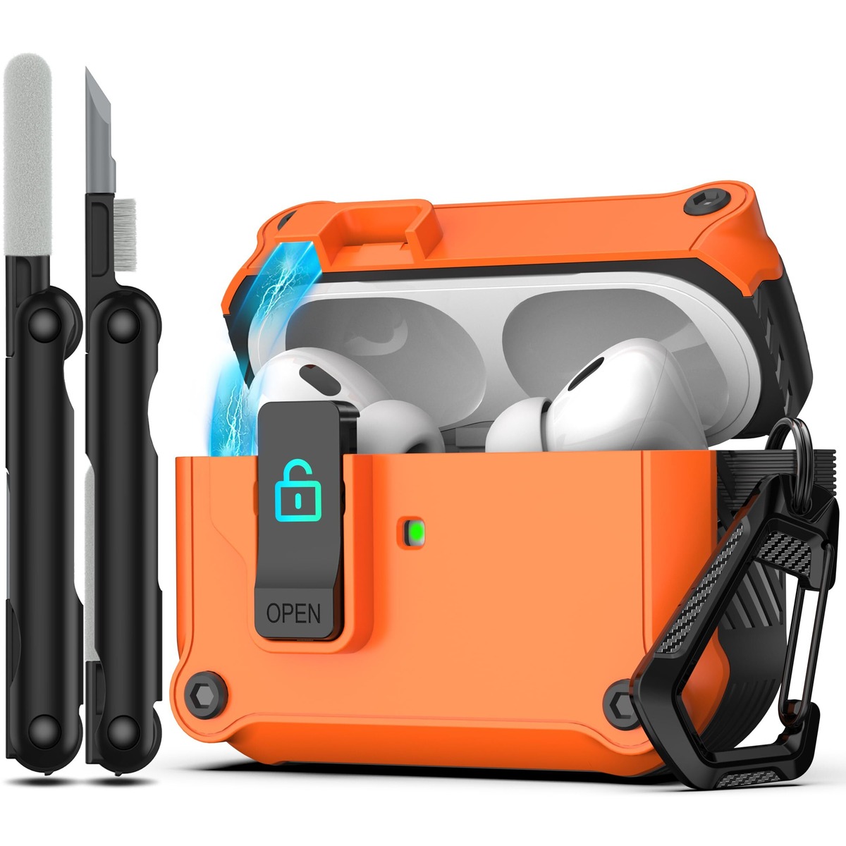 RFUNGUANGO AirPods Pro 2nd/1st Generation用ケースカバー、安全なロッククリップ付き、自動ポップアップケース、フルボディ耐衝撃ハード保護カバー ...