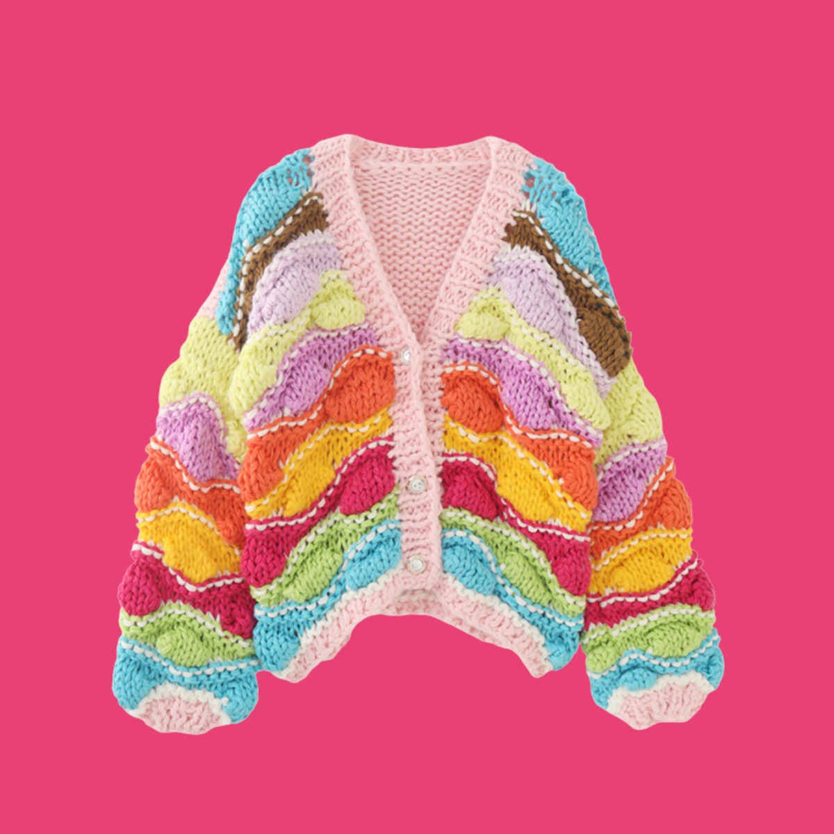 happy rainbow wave knit cardigan e638 | emi pallet