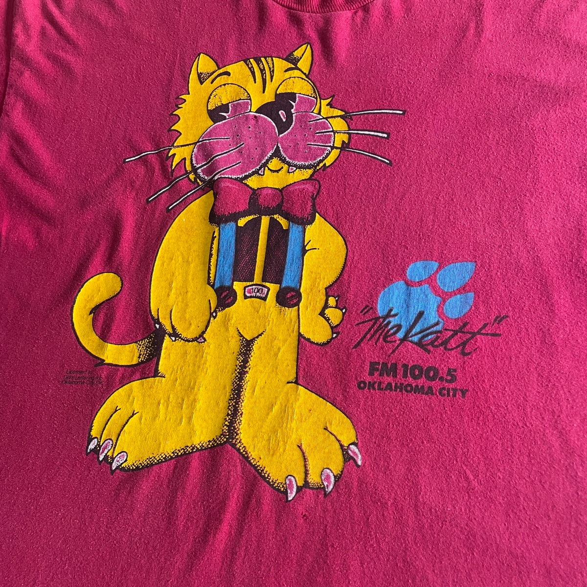 70〜80年代 THE KATT FM OKLAHOMA CITY ラジオ局 企業ロゴ キャラクター プリントTシャツ メンズXL 古着 ...