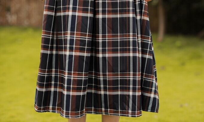 秋 冬 レディース プリーツスカート チェック柄 ミドル丈 ハイウエスト