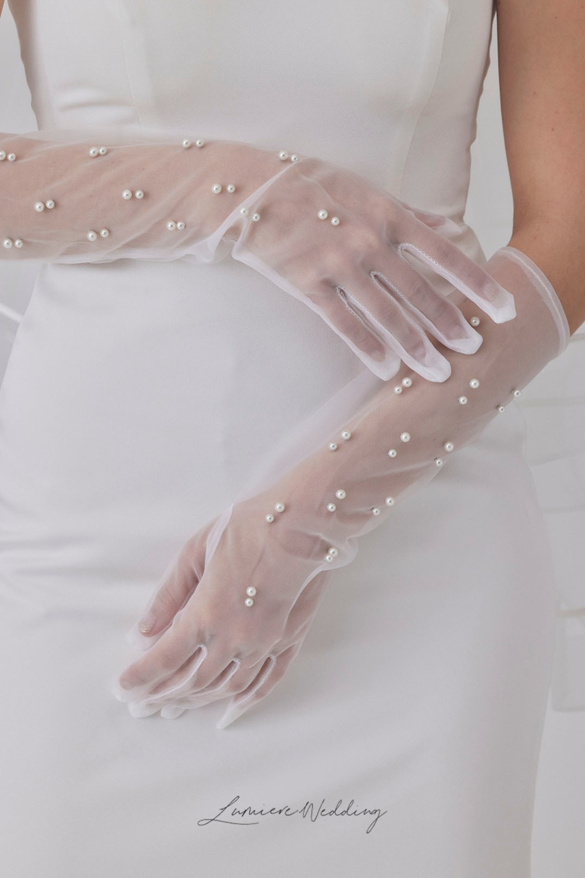 Pearl Long Glove [Gl-pr-l] SELL PRICE | Lumiere Wedding Dress