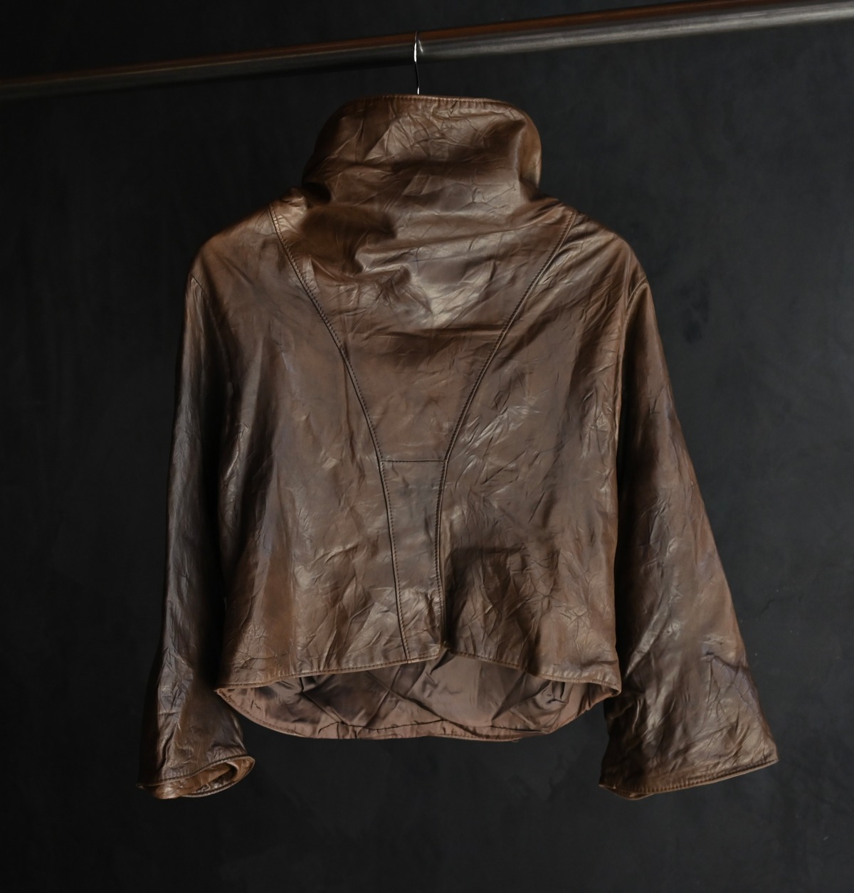 80s euro super high neck leather pullover | FOLLIEE.