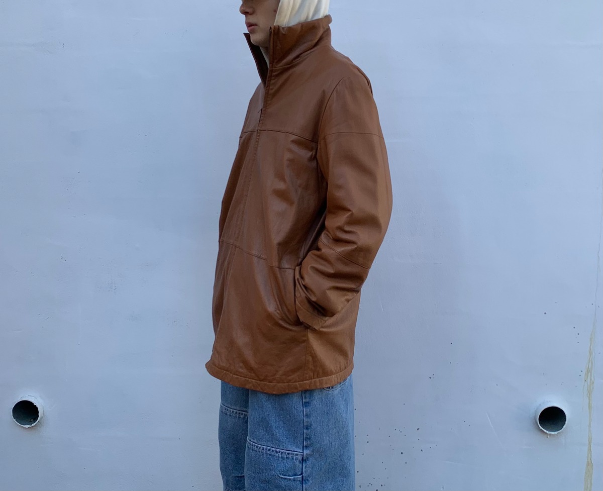 “L&B” light brown sheepskin zip-up jacket | LAUGH