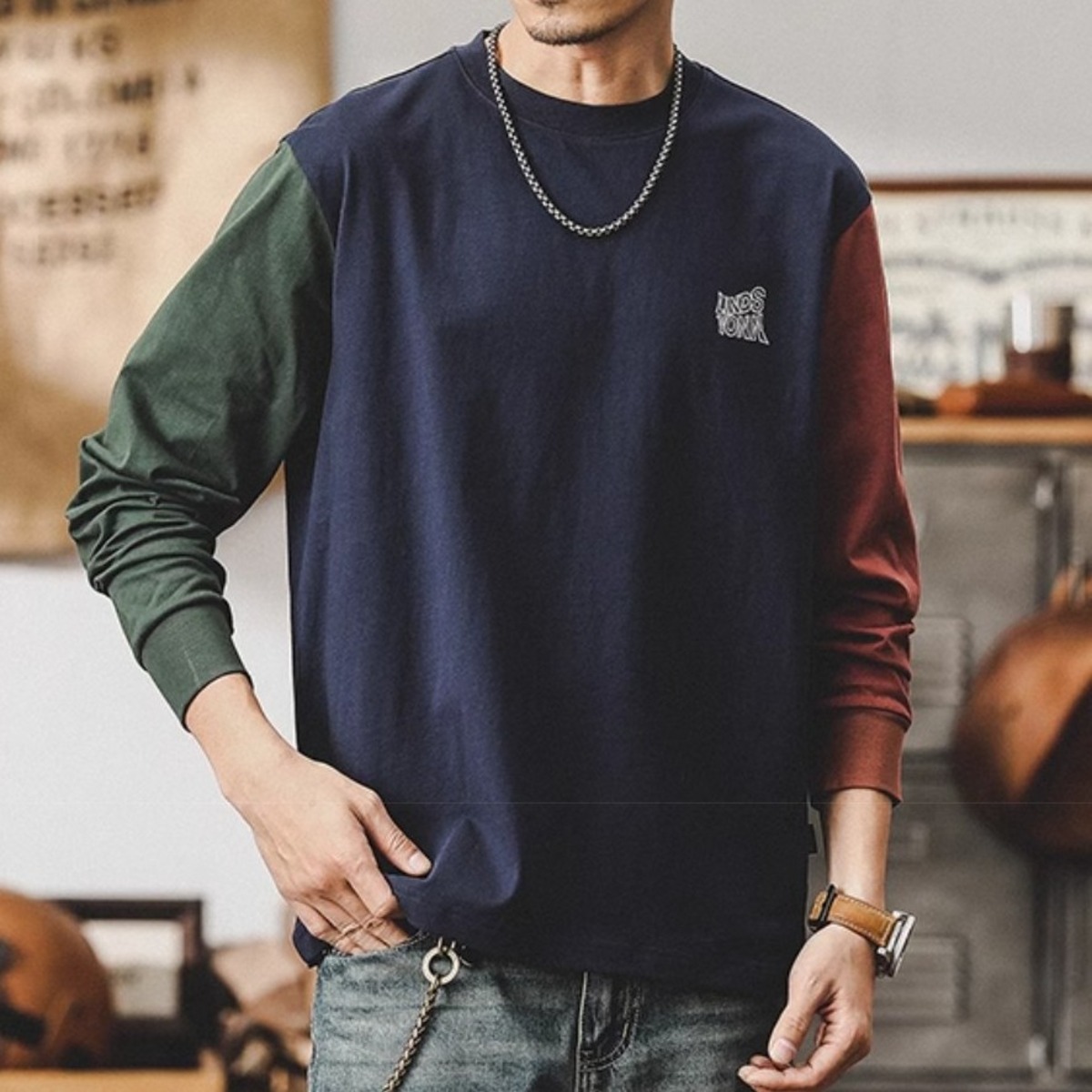 bycolor loose long sleeve t-hirt A0815 | AURA