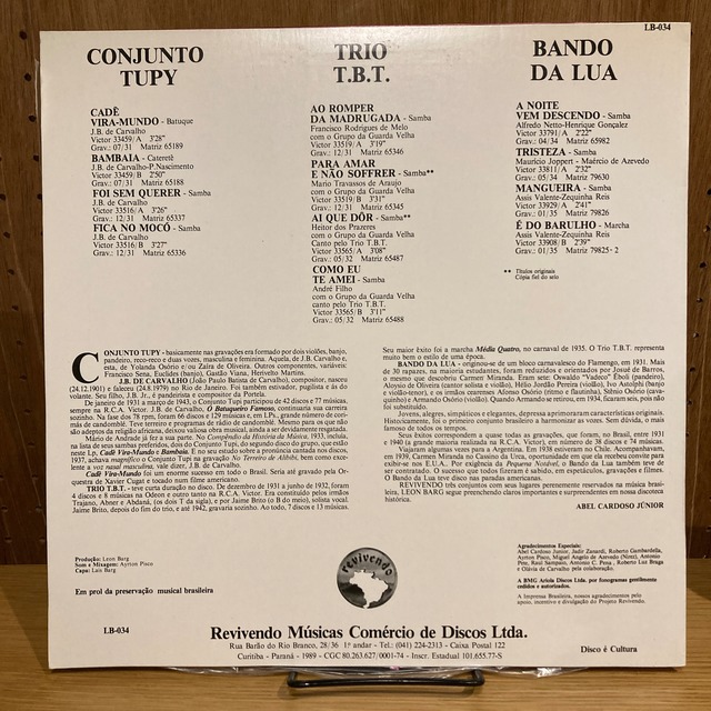 Revivendo Musicas Comercio de Discos Ltda. / CONJUNTO TUPY, TRIO T.B.T ...