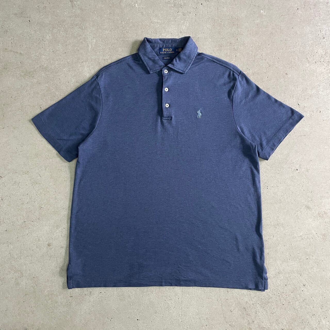 Polo Ralph Lauren ポロ ラルフローレン Tシャツ地 ポロシャツ メンズM 古着 CLASSIC FIT ワンポイントロゴ刺繍 ブルー ネイビー 紺色【ポロシャツ】【PR20 ...