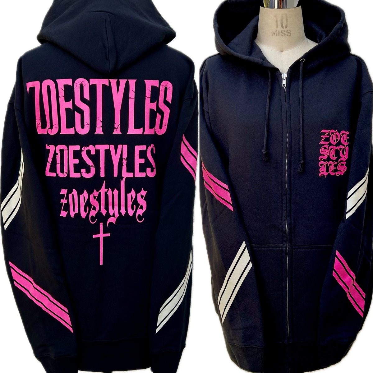 【即日発送】HOODED TRIPLE ZOE★黒×ピンク | ZOESTYLES