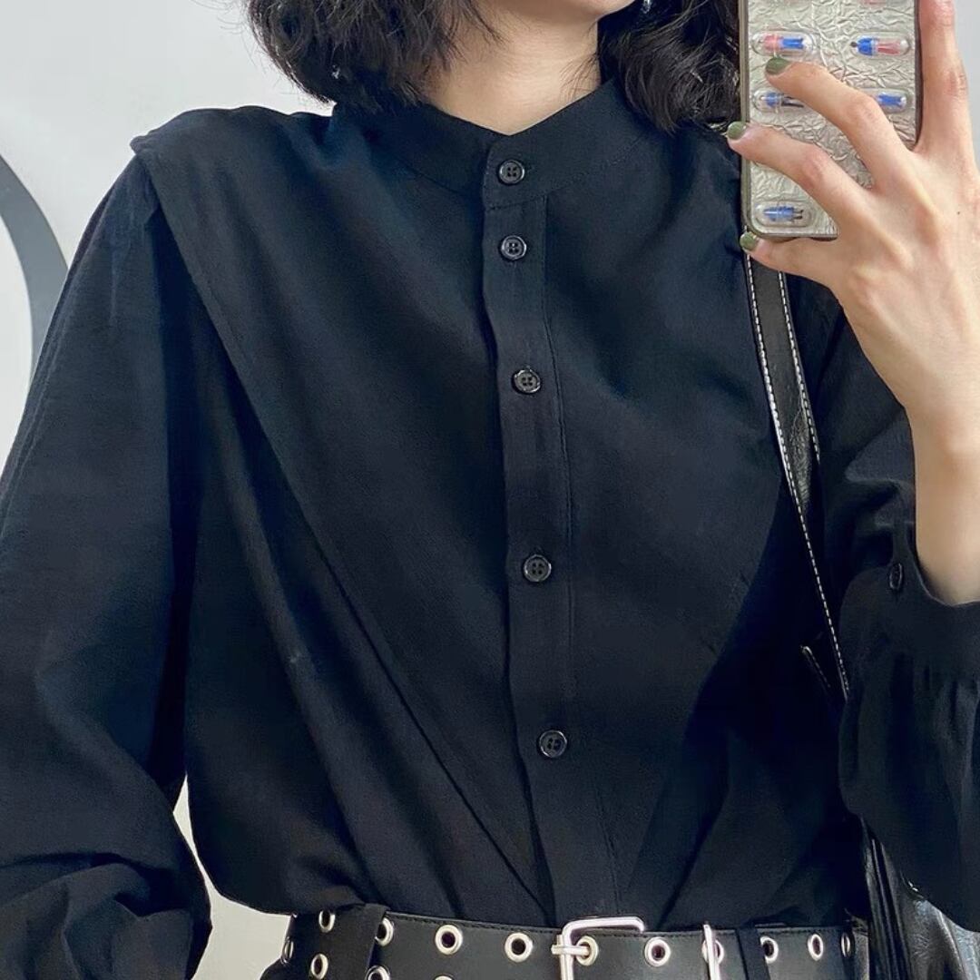 vline natural stand neck shirt 100772 | hem me