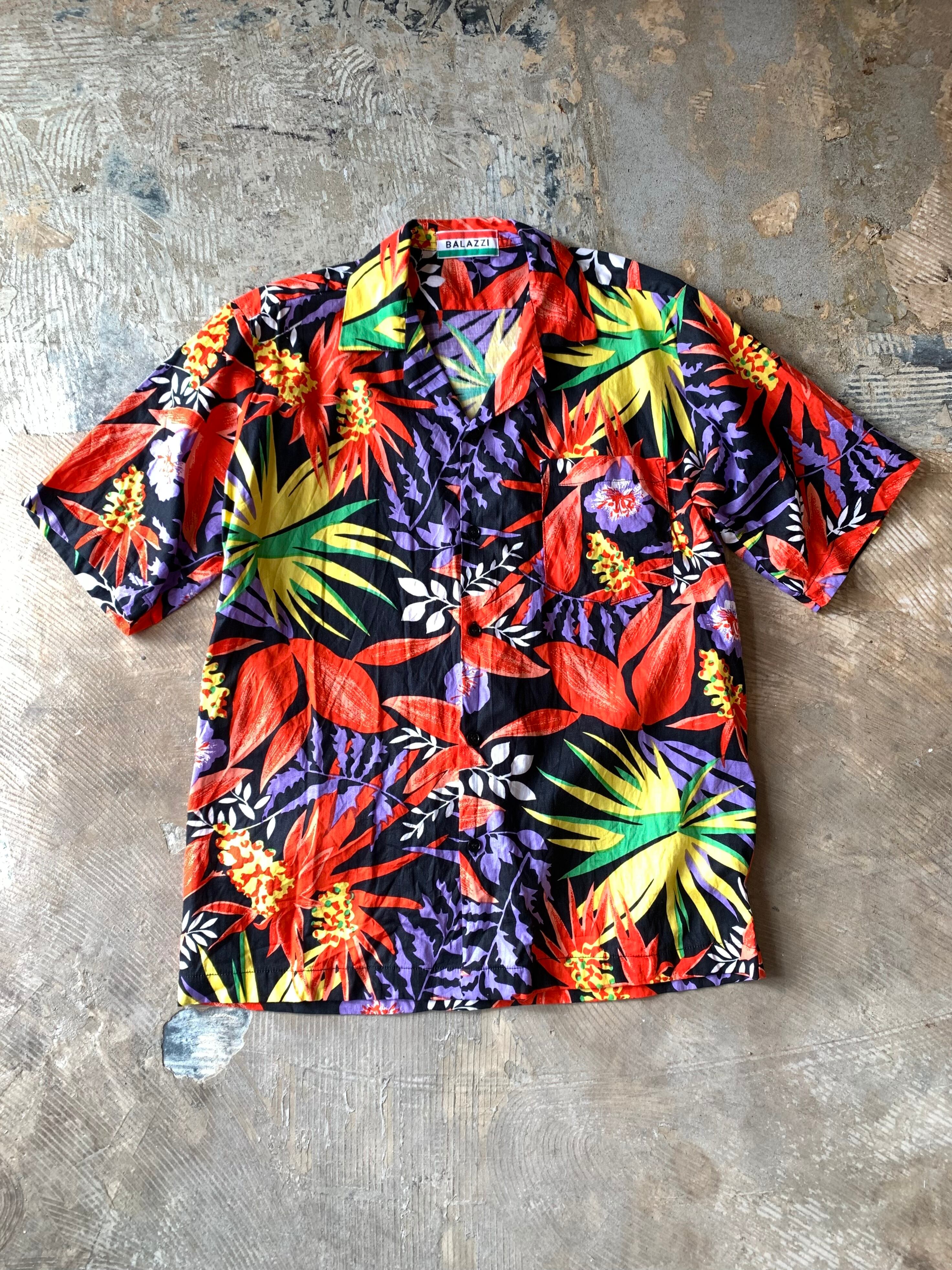 1990's "BALAZZI" black base‼︎ tropical pattern short sleeve shirt | Pay ID
