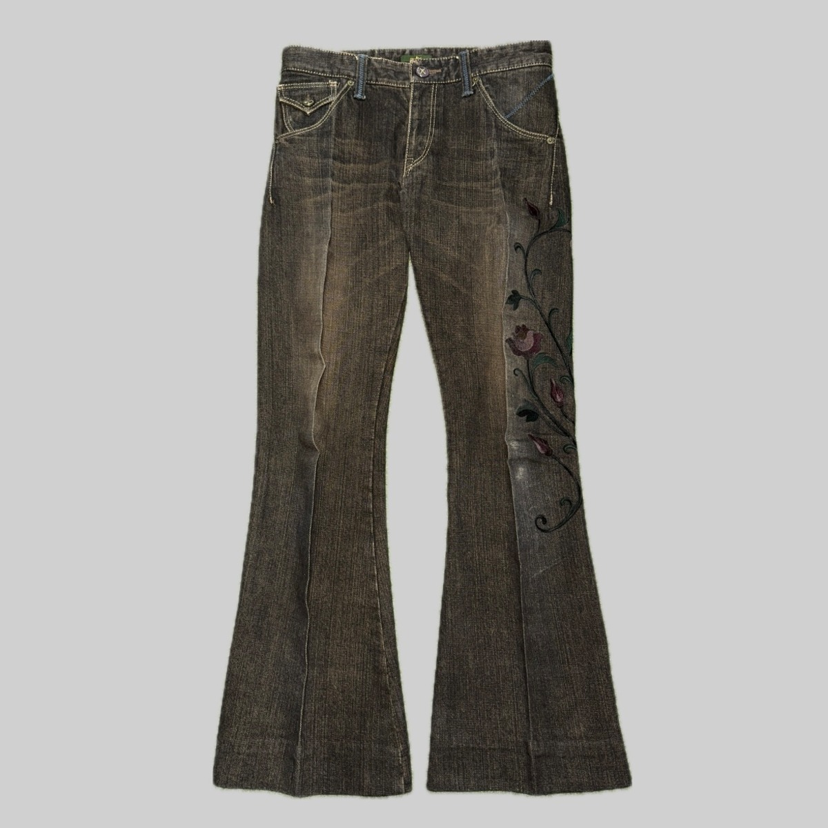 Obelisk flare center crease flower jeans | whale