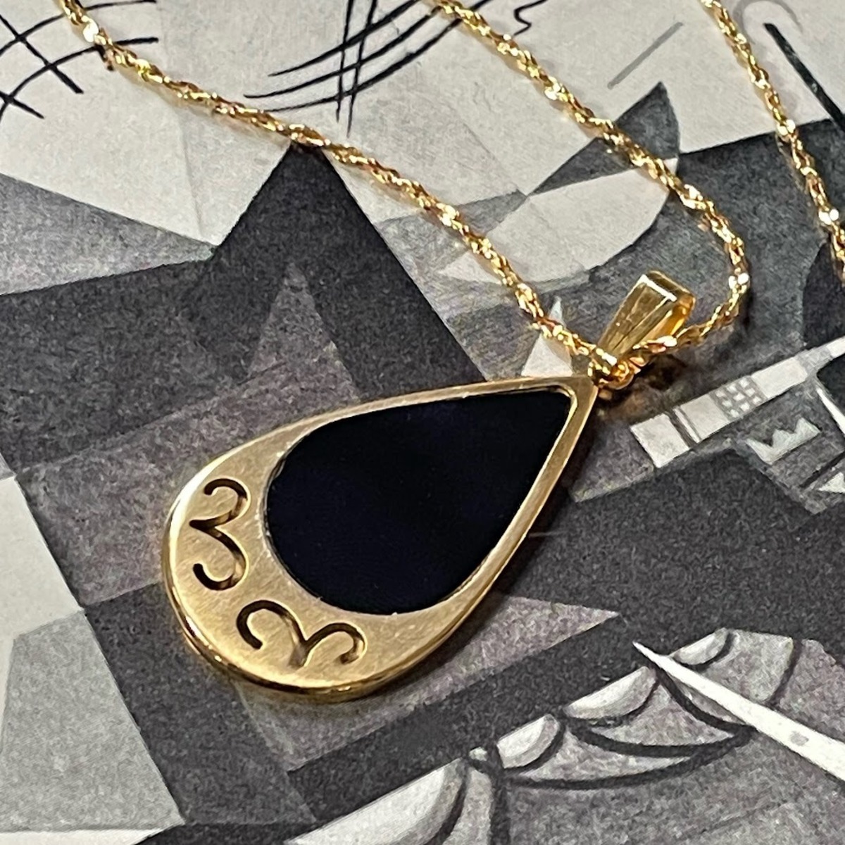 ナチュラルストーン ドロップ ブラック ネックレス《N-0215》 | ModernLoop ユーズドアクセサリー専門店