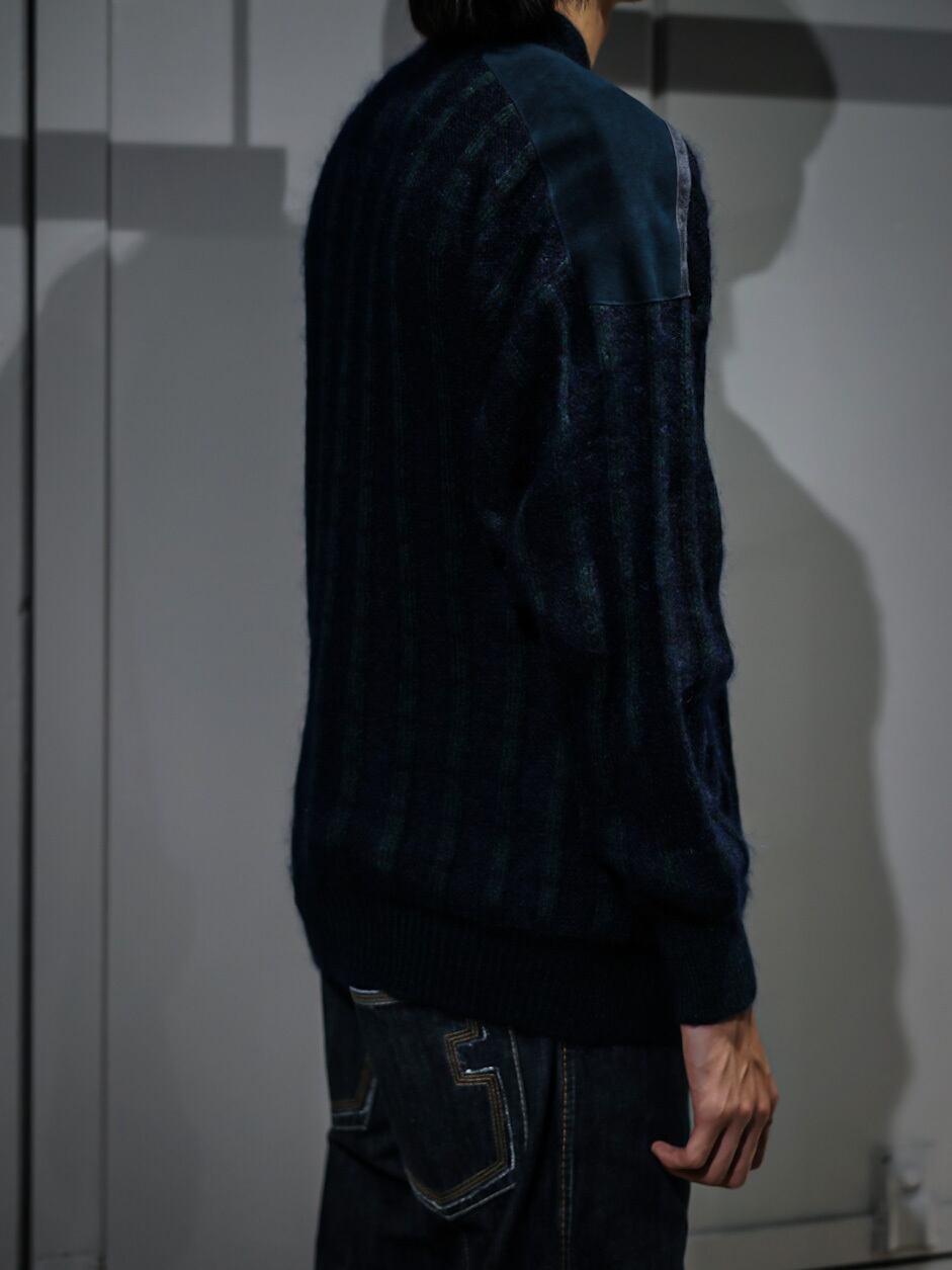 【add (C) vintage】3D Stripe Pattern Suede Switching Mohair Knit Cardigan ...