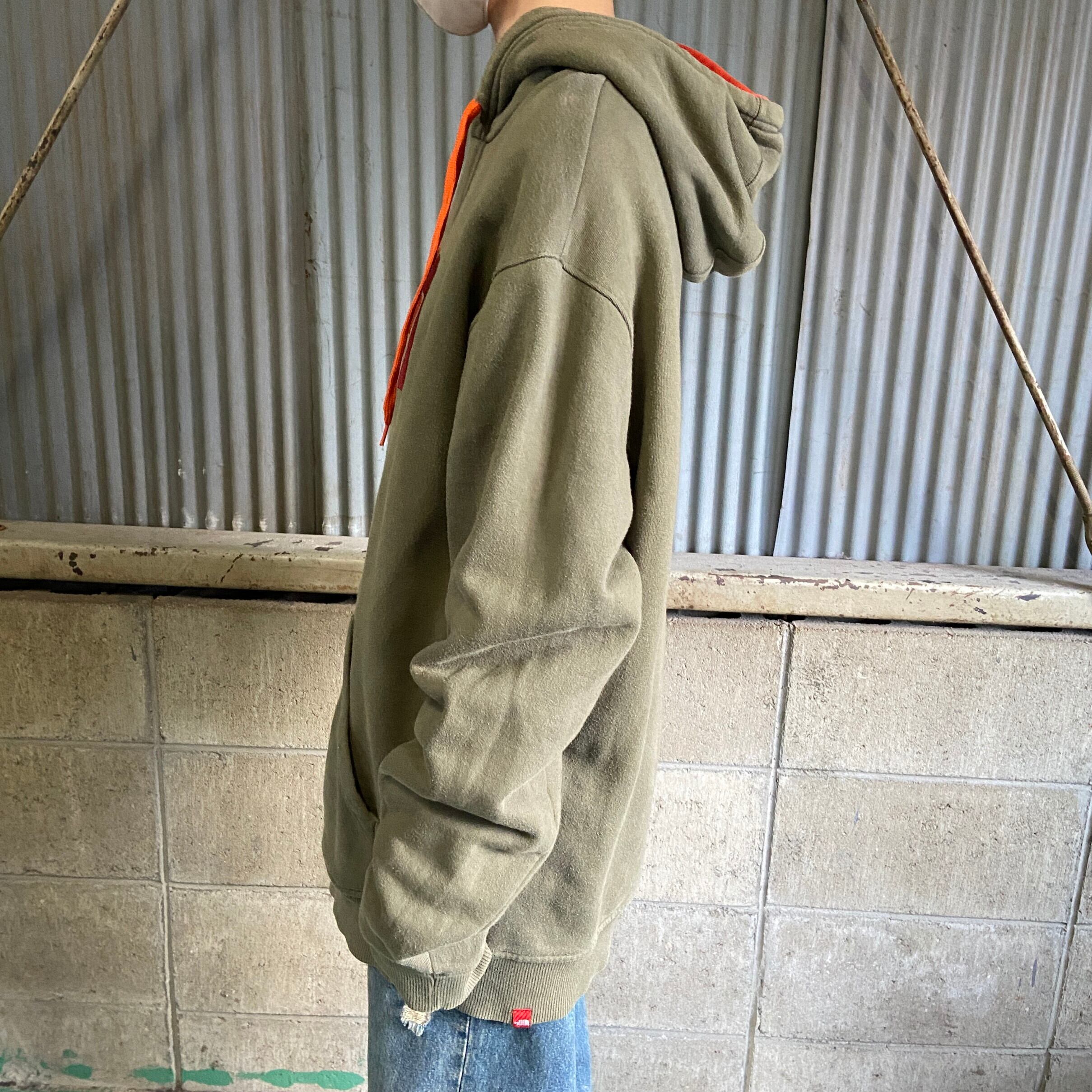 THE NORTH FACE ザ ノースフェイス スウェットパーカー メンズL 古着 フーディー カーキグリーン×オレンジ 緑 アウトドア ...