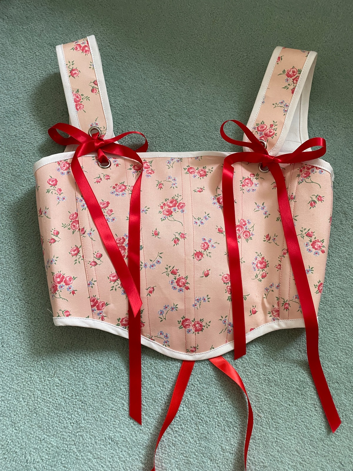 Vintage Upcycled Corset - French antique floral fabric pink | nu uniform
