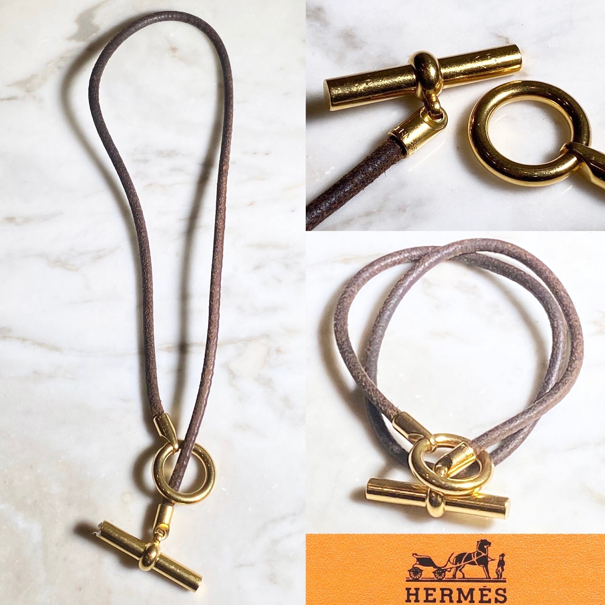 HERMES gold color metal × leather choker | NOIR ONLINE