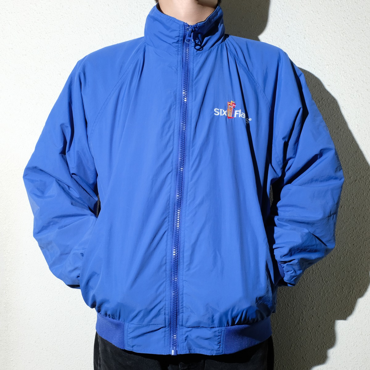 fleece lined nylon jacket by six flags size about M | goodbuy used clothing