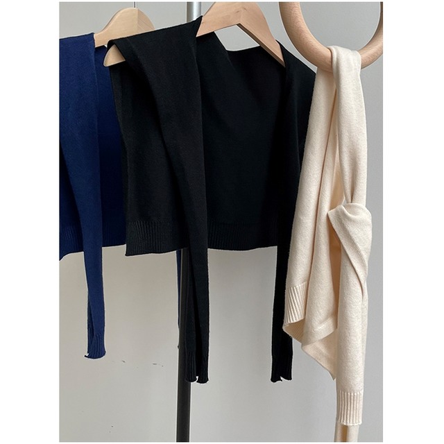 ウエストリボンVネックニットベスト /MK0002 | Evermod