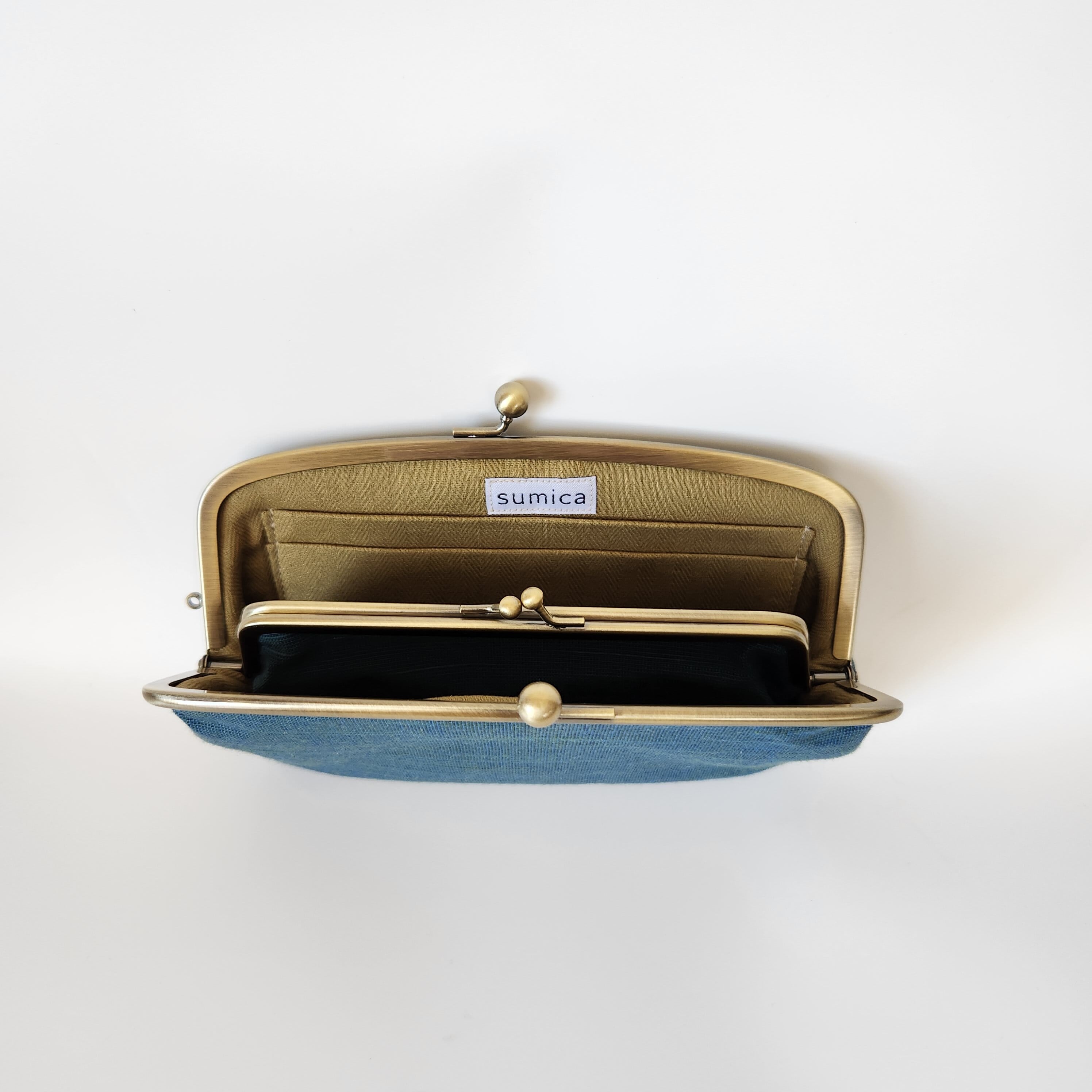 会津木綿 ターコイズ｜親子がま口長財布 | sumica