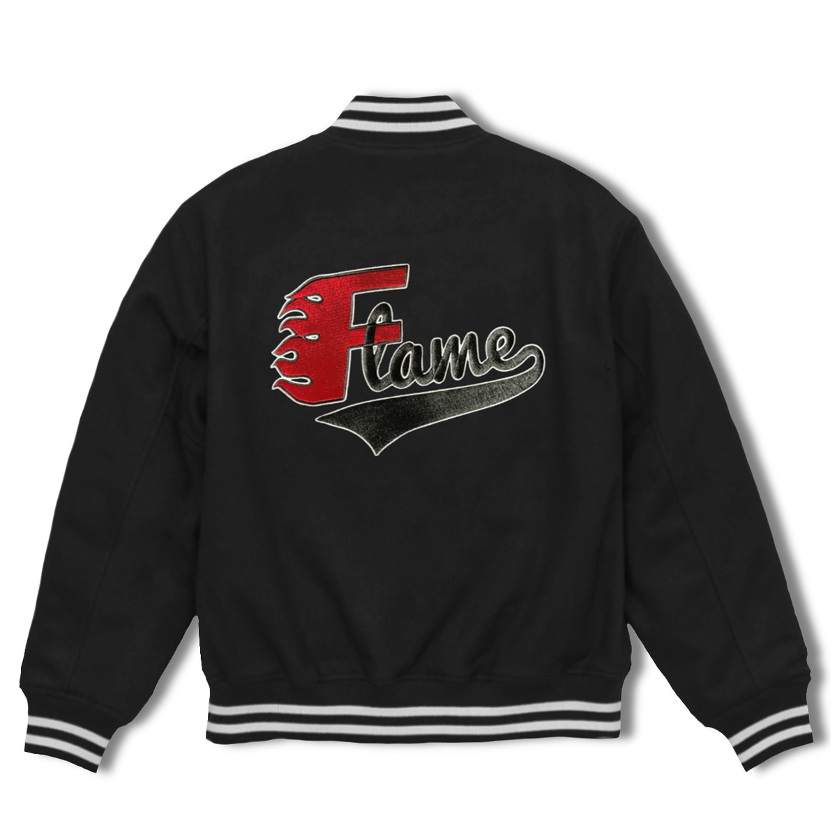 FLAME BURNING TEAM LOGO VARSITY JACKET | FLAME