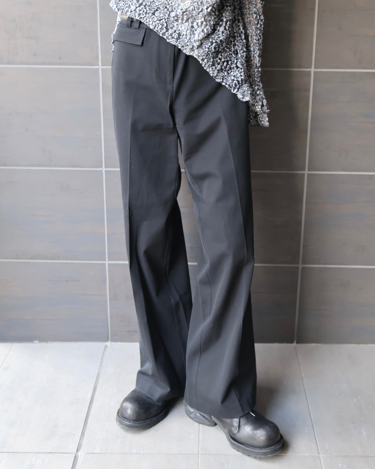 flap pocket wide straight slacks | blendmarket