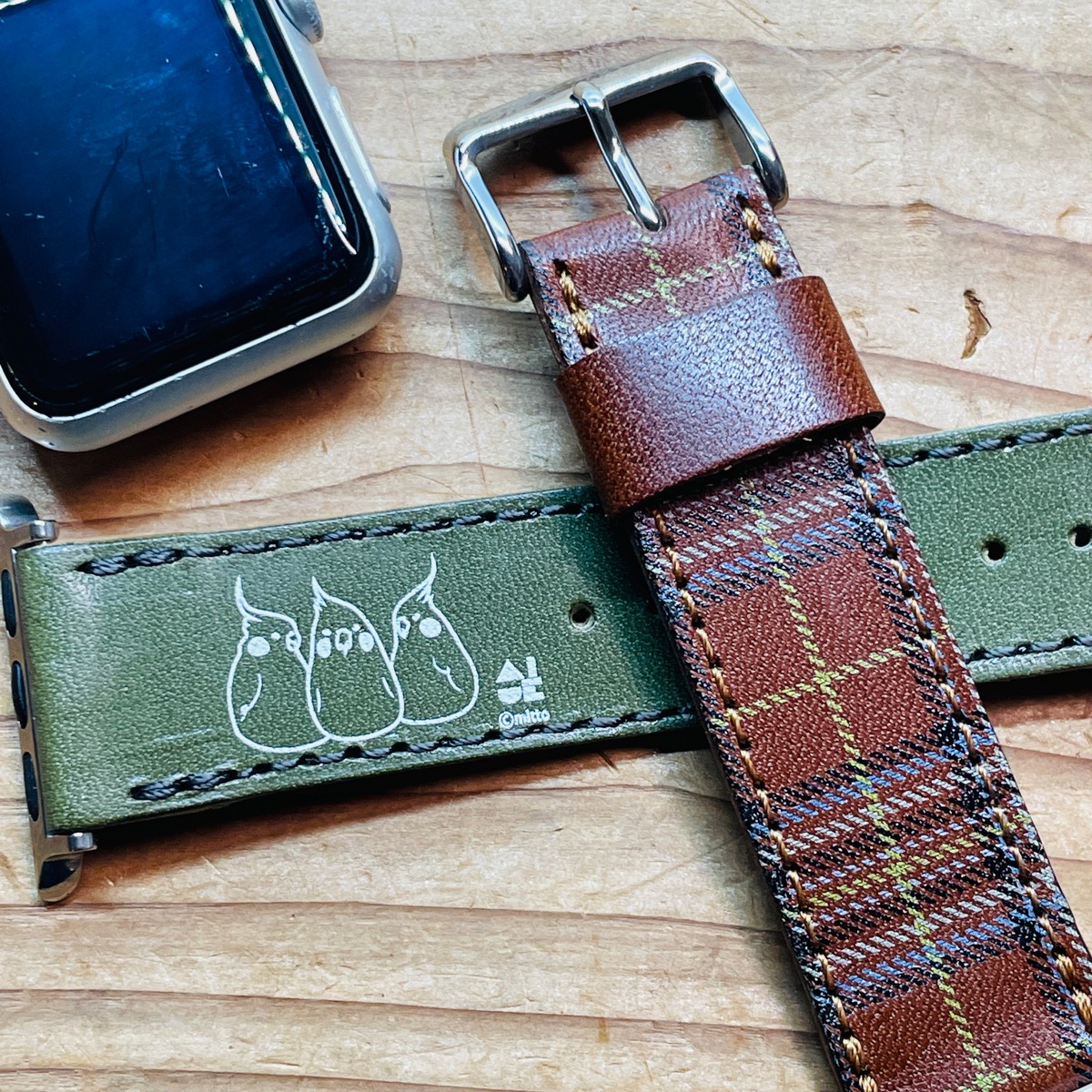 Apple Watch バンド オカメ3兄弟 オカメインコ グリーン × タータンチェック アップルウォッチバンド 時計ベルト ...