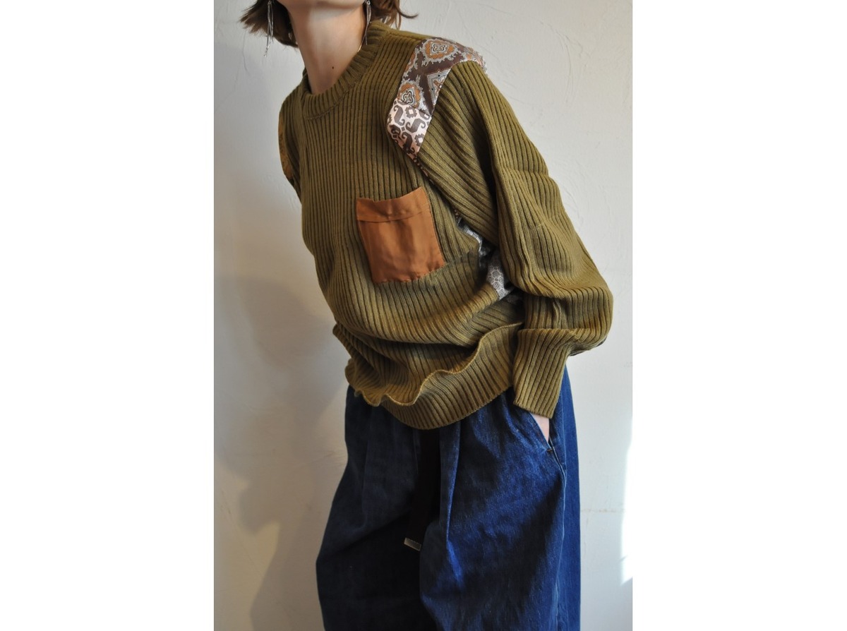 【RehersalL】pajamas patch commando sweater /【リハーズオール】パジャマラインパッチコマンドセーター ...