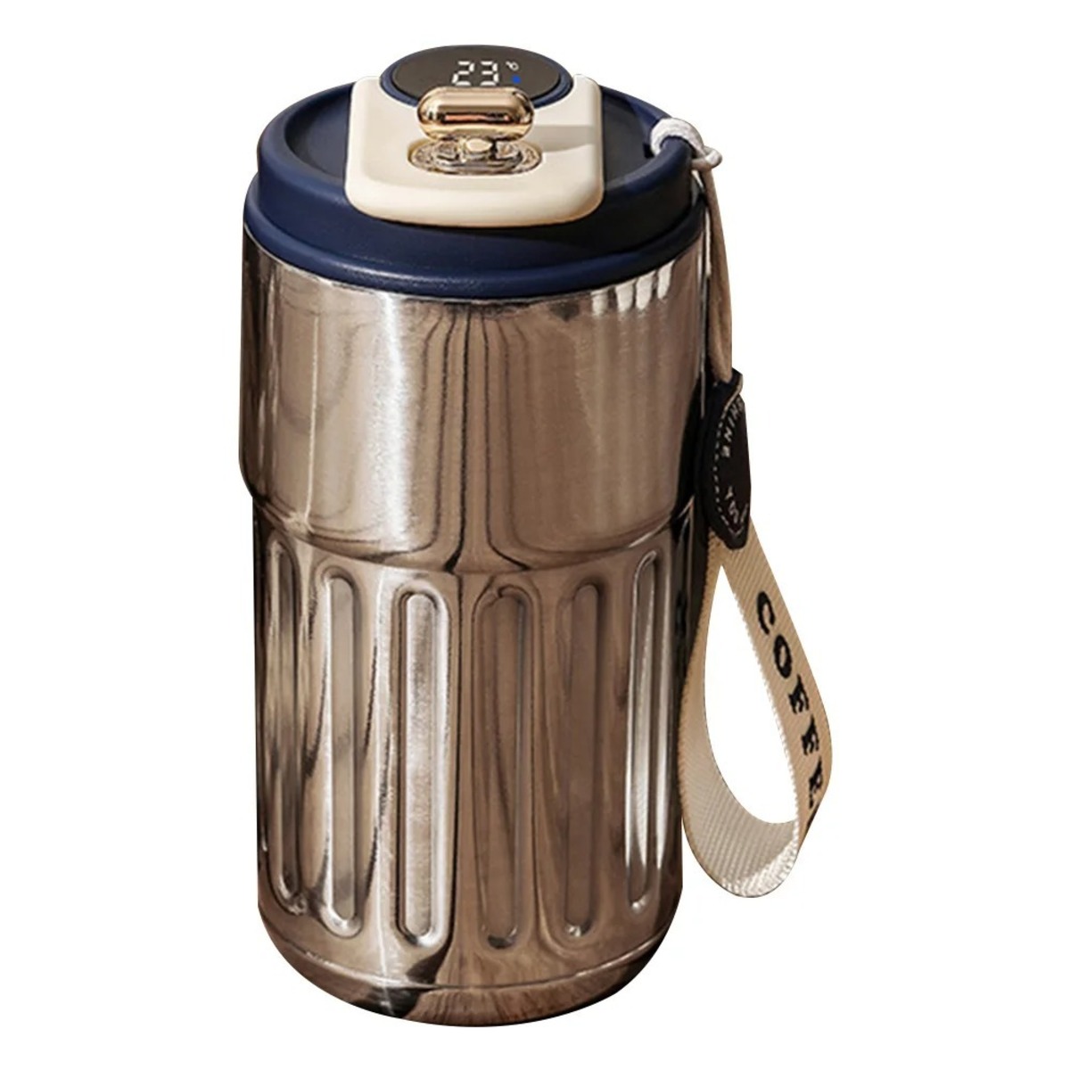 温度計付き 銀 シルバー 紺 ネイビー 450ml ステンレス レトロ タンブラー マグカップ 魔法瓶 水筒 保冷 保温 Cold Hot ...