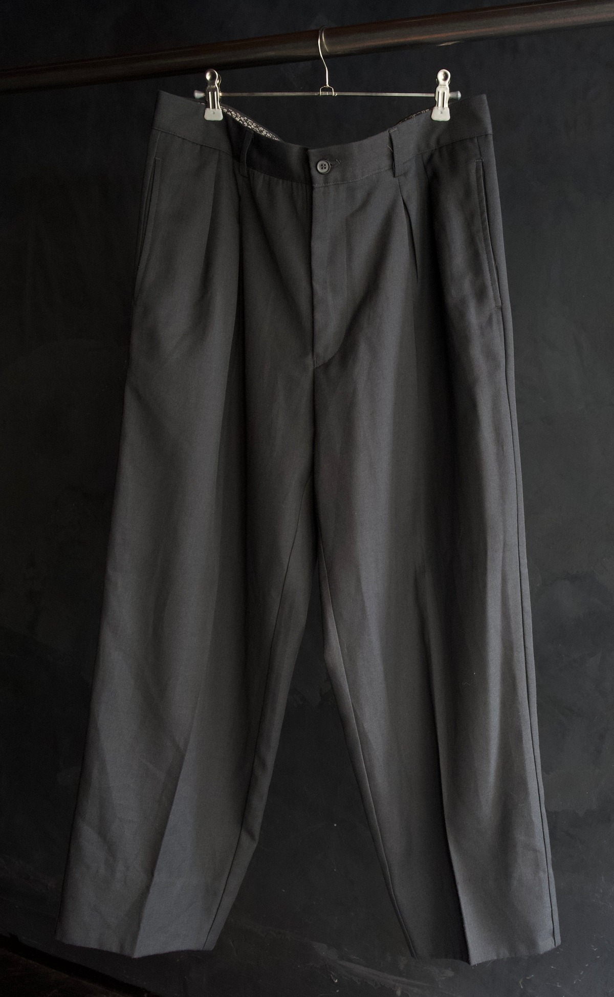 80s CIAO Rayon polyester gabardine grey wide slacks | FOLLIEE.