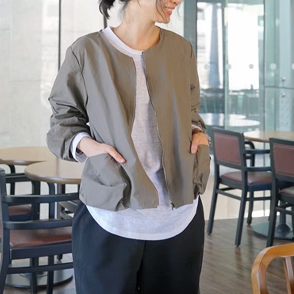 ノーカラーショートブルゾン /YT0323 | Evermod