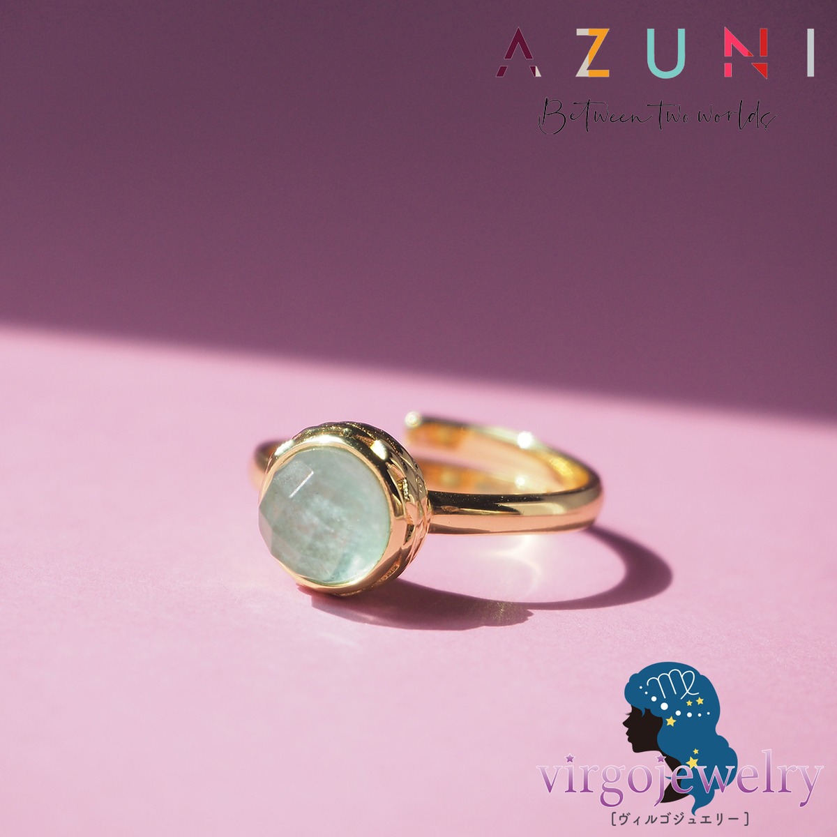 【AZUNI/アズニ】 APOLLO(アポロ) ゴールド ジェムストーン ダブレット リング -アマゾナイト×クリスタル | virgojewelry