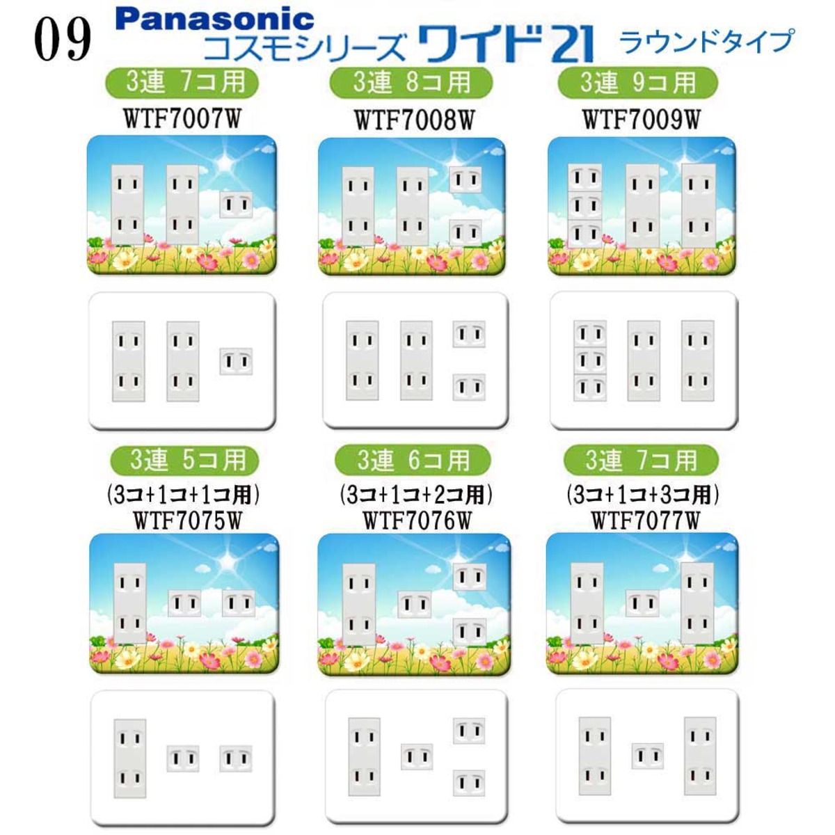 花柄 フラワー (クラシック柄) 09番パナソニック 【コスモワイドシリーズ21】3連 コンセントプレート スイッチプレート | CASEMAKER