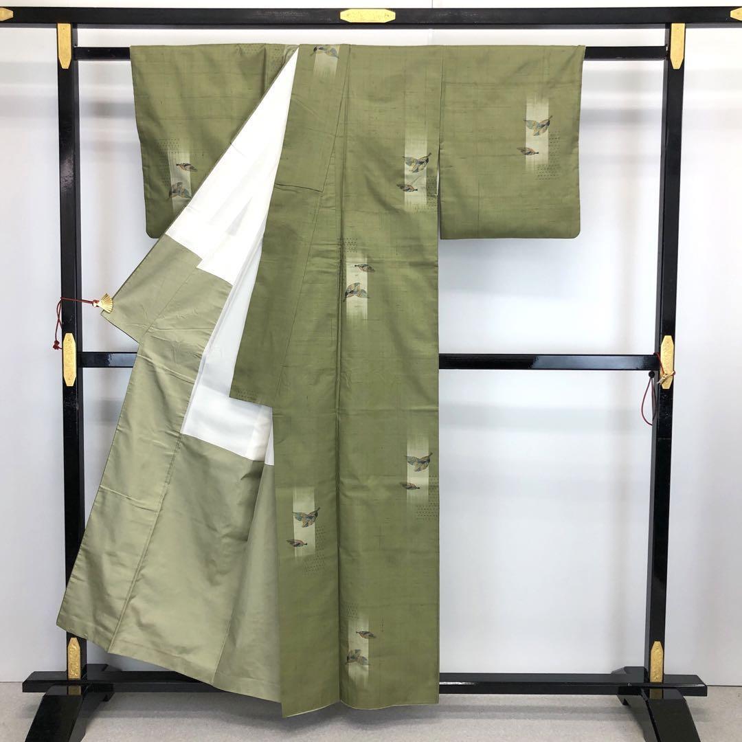 紬着物 伝統工芸作家 七代目 吉澤与市 証紙付 山鳩色 K-3519 | リユース着物わびさび