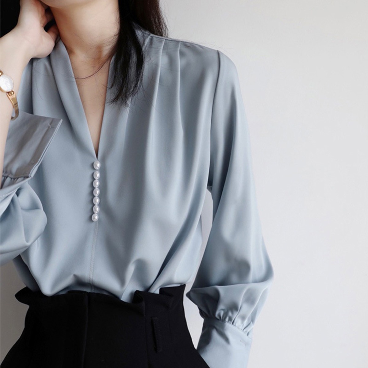 ブラウス Vネック シフォンシャツ レディーストップス 長袖シャツ OL オシャレ 3色 | HapiHapi style