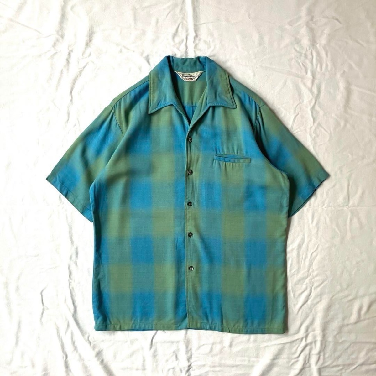USA製 50s〜60s VINTAGE オンブレチェック レーヨンシャツ 開襟 | unune