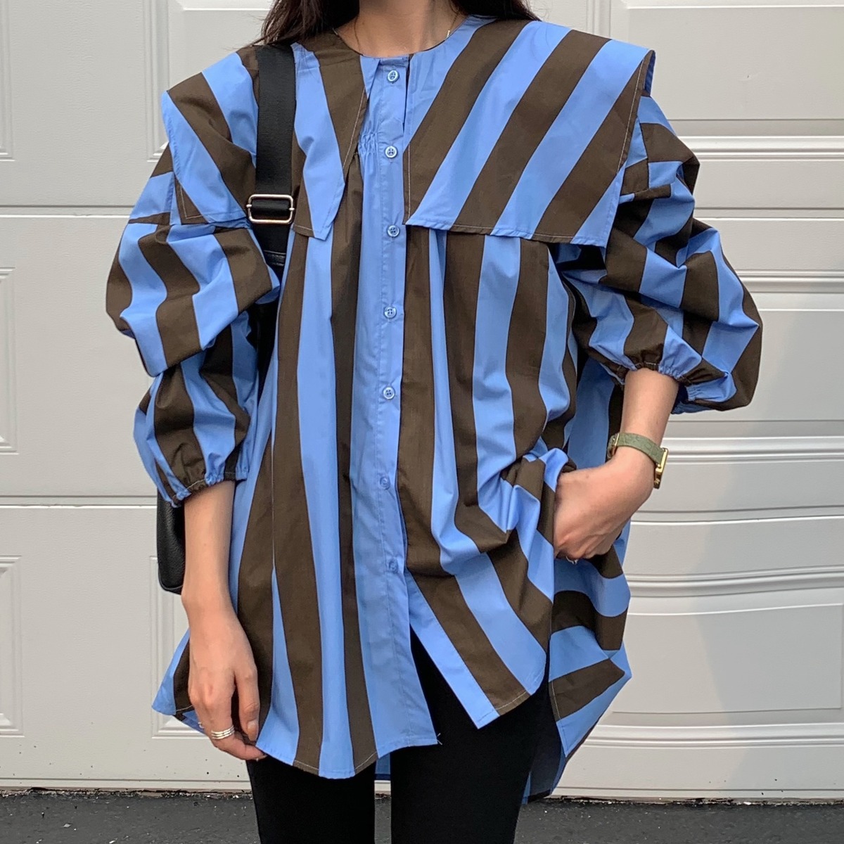 big collar striped shirt 2-394 | T-Baco