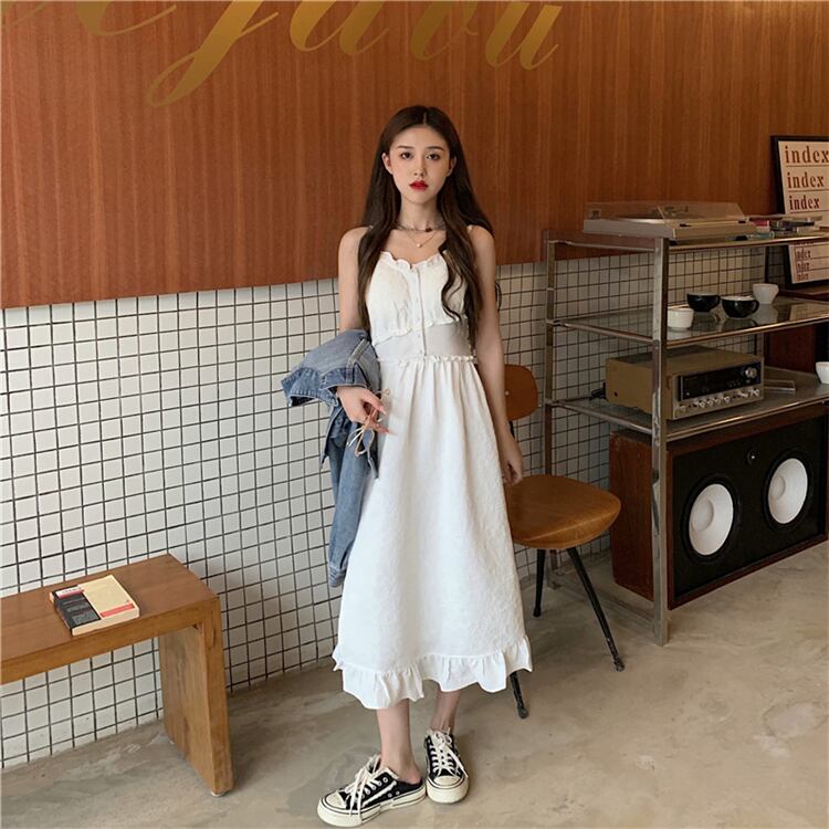 ワンピース キャミソール フレアスカート フレアワンピース 膝丈 ひざ丈 膝下 ミモレ 袖なし ノースリーブ フレア セミフレア 細身 Aライン プリーツ シフォン フリル ウエストゴム かわいい 大人可愛い 大人女子 こなれ感 ラフ ラブリー キュート ガーリー とろみ感 抜け感 キャミワンピ ワンピース キャミソール キャミソールワンピース 膝丈