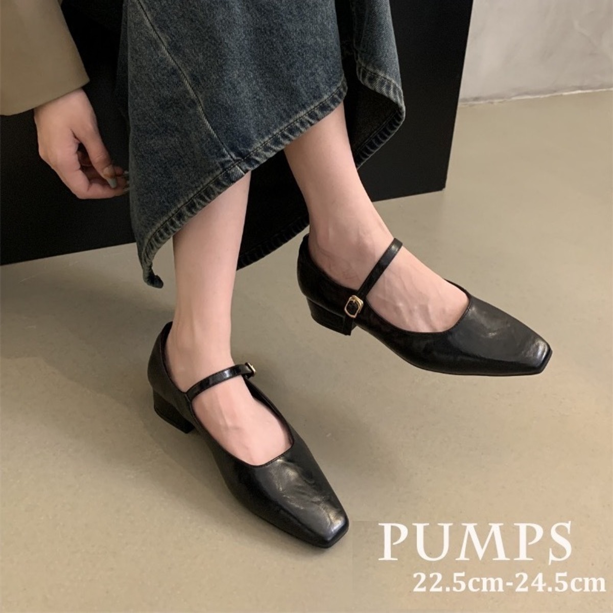 レディース パンプス ミュール 靴 チャンキーヒール ローヒール レザー調 太ヒール | Kinshuu