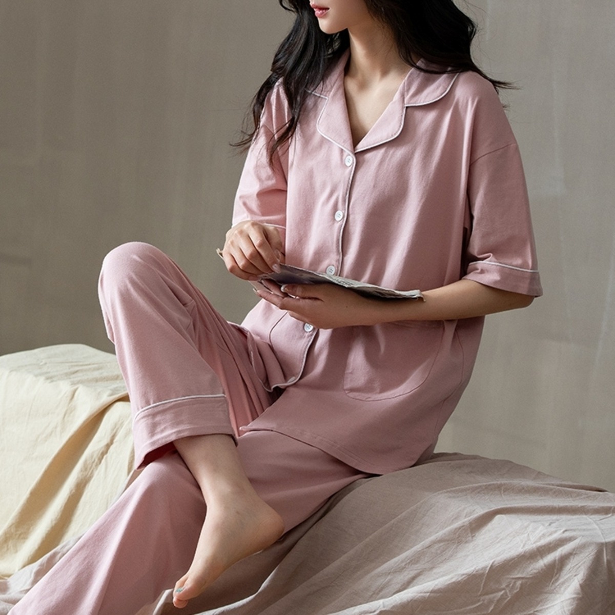 【5color】set up short sleeve shirt long pants pajamas p988 | SUYAA