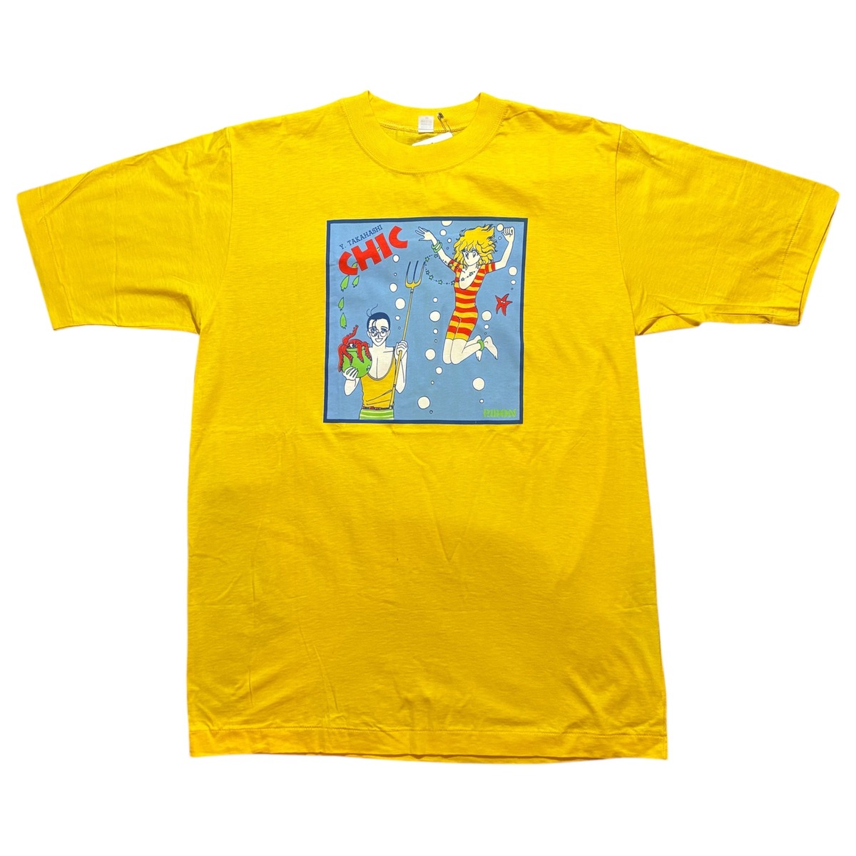 【C420】80s~90s Deadstock Y.TAKAHASHI CHIC RIBON T-shirt yellow Msize/ 1980年代~1990年代 デッドストック 高橋由佳利 ...
