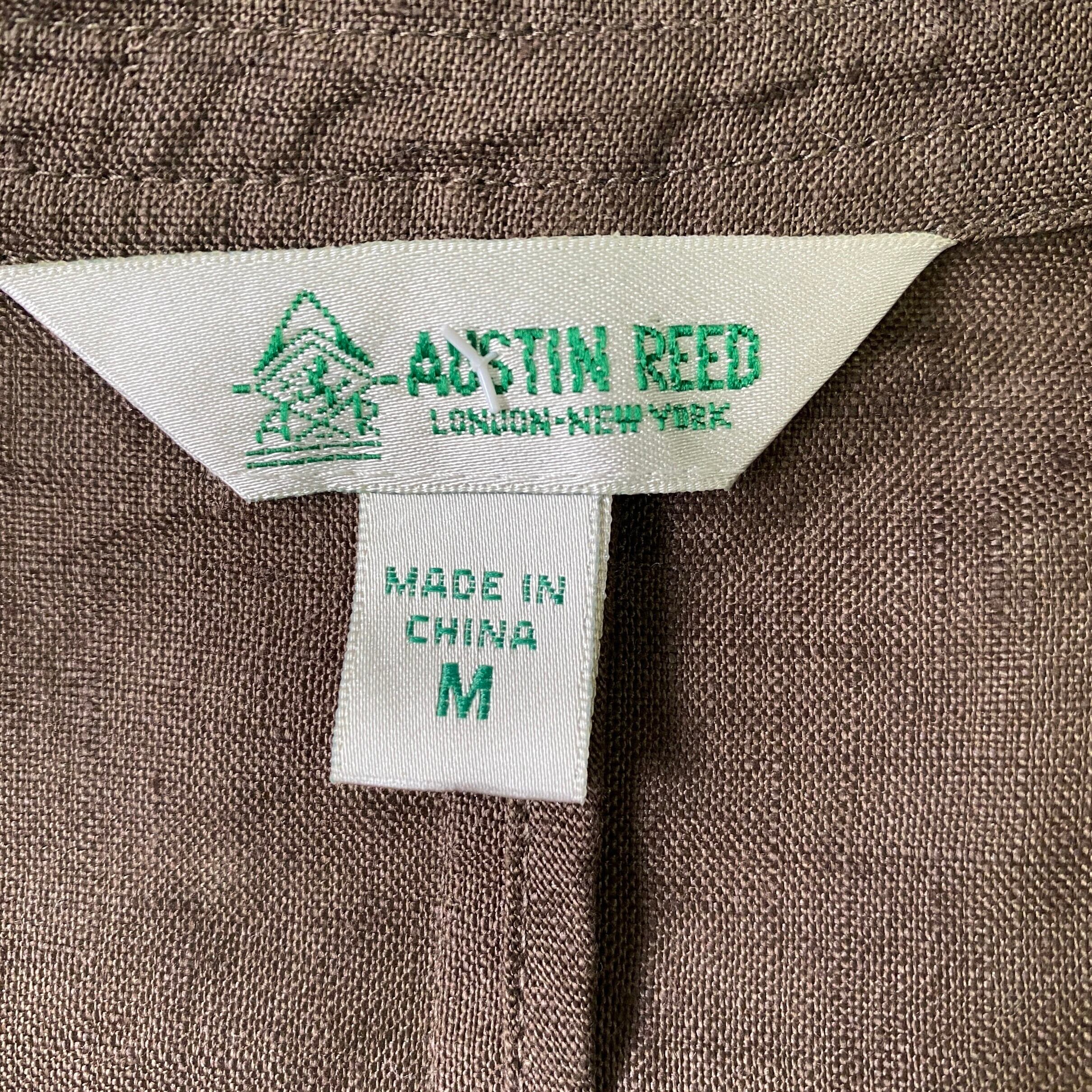AUSTIN REED イギリスブランド タック スタンドカラー 長袖リネンシャツ ブラウン 茶色 レディースM 古着【長袖シャツ ...