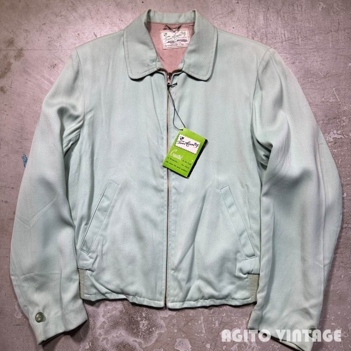 50's GUITERMAN BROS INC. TOWN&COUNTRY ギャバジンジャケット レーヨン ミントグリーン ロカビリー タグ ...
