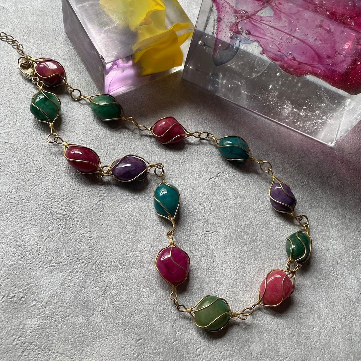 ナチュラルストーン マルチカラー ネックレス 《N-0337》 | ModernLoop ユーズドアクセサリー専門店