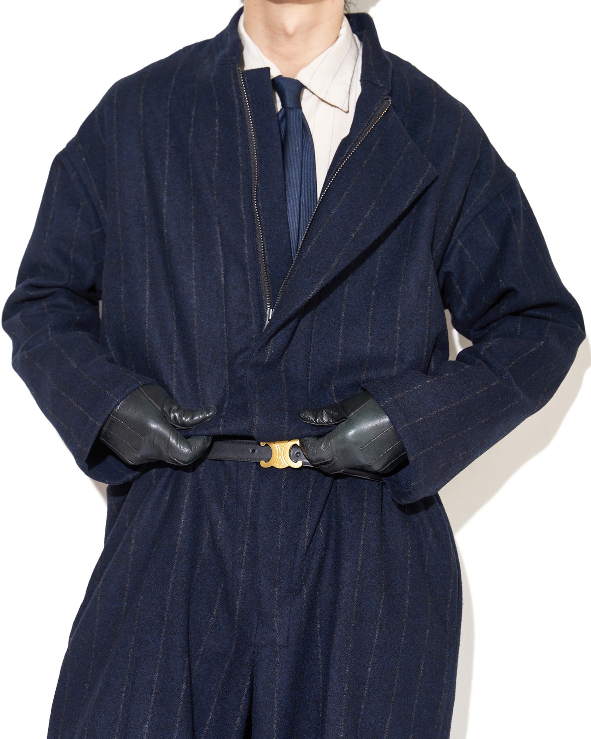 m's braque "ASSYMMETRIC ONE-SIDE LAPEL JUMP SUIT 〔NAVY CHALK〕" | MURPHH
