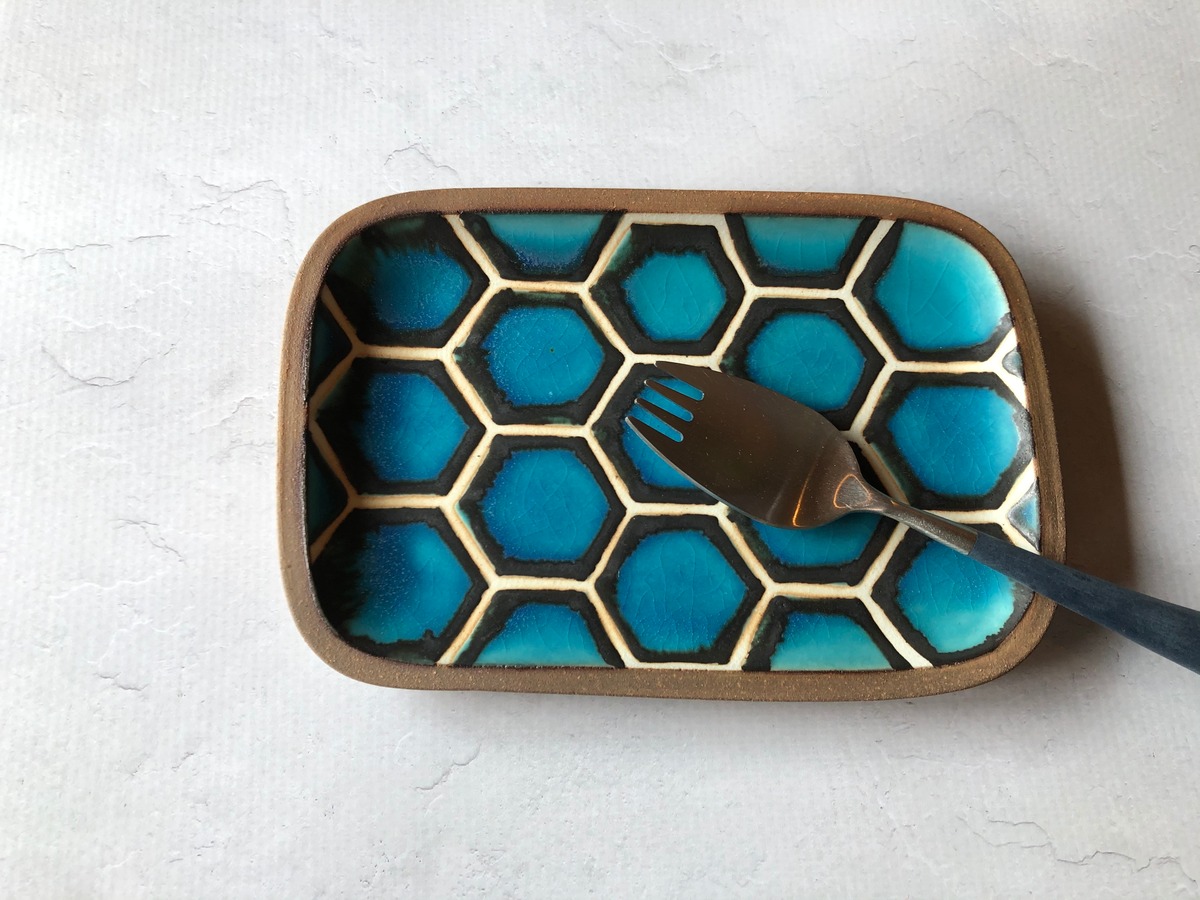 issui pottery 一翠窯 亀甲 角皿 小 陶器 is03 | GojiGoji sobockle