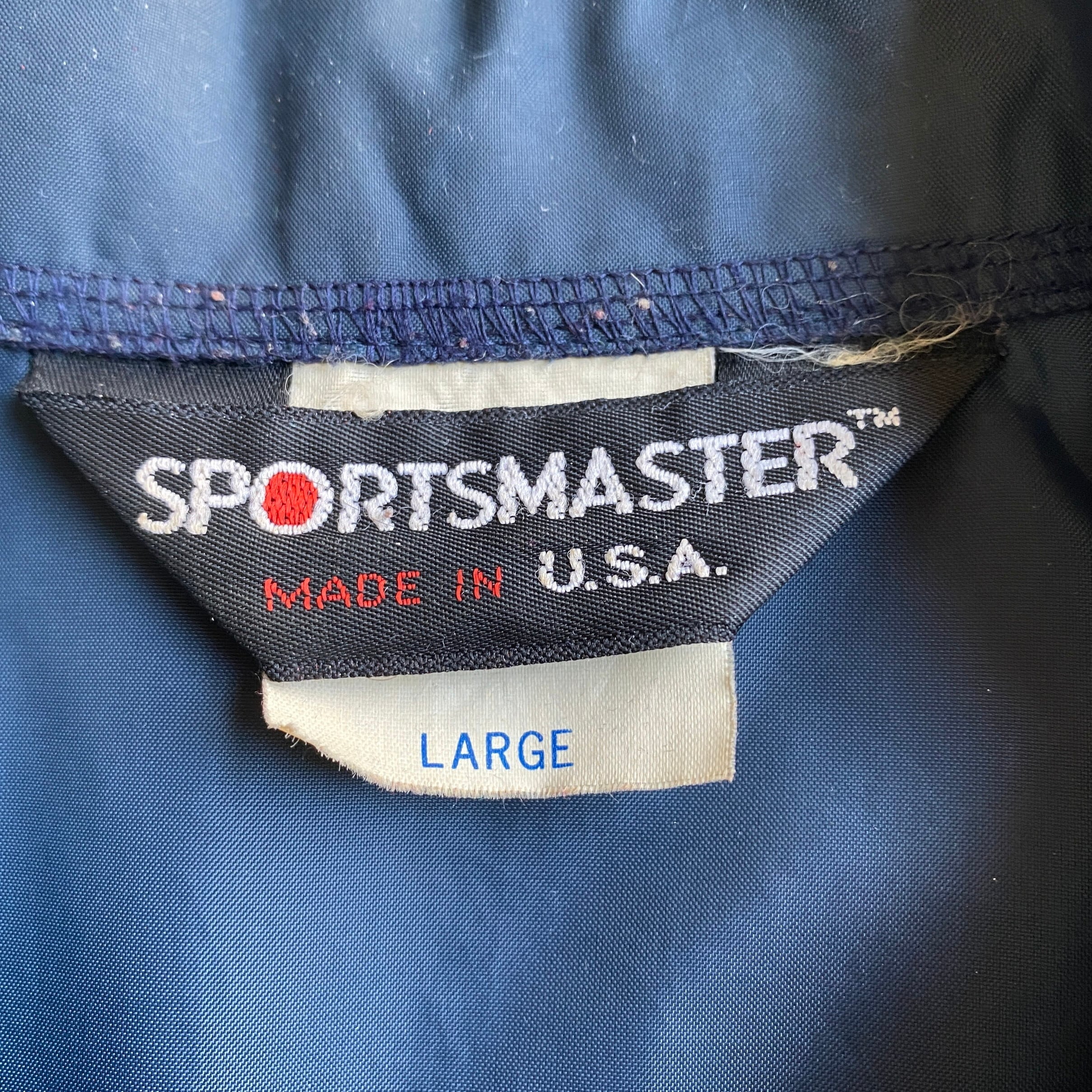 80年代 USA製 SPORTSMASTER 企業ロゴ 刺繍 コーチジャケット メンズL 古着 80s ヴィンテージ ビンテージ ネイビー 紺 ...
