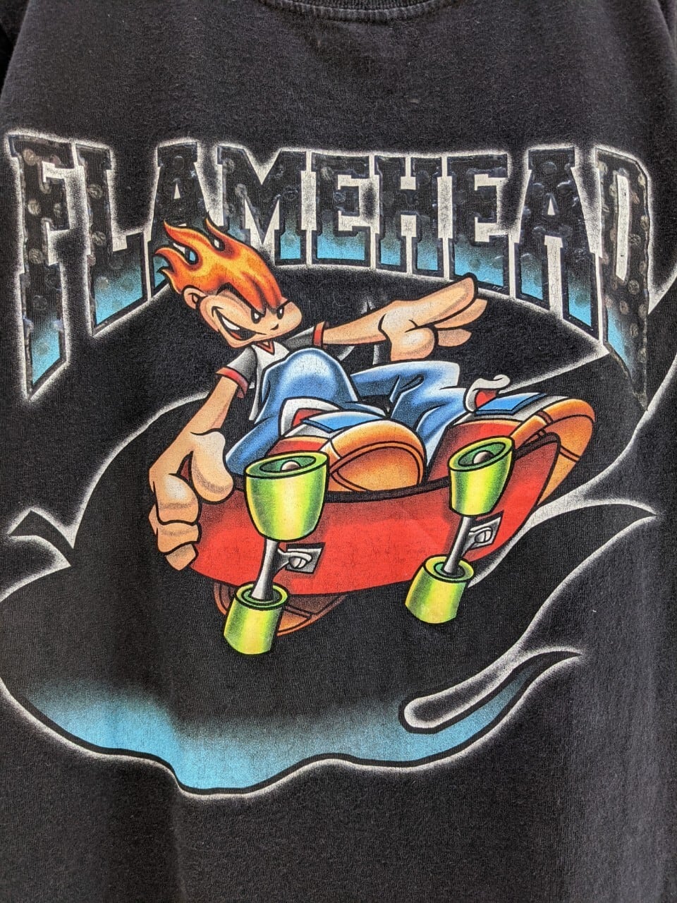"FLAMEHEAD" Y2K print tee vintage | 深緑オンライン