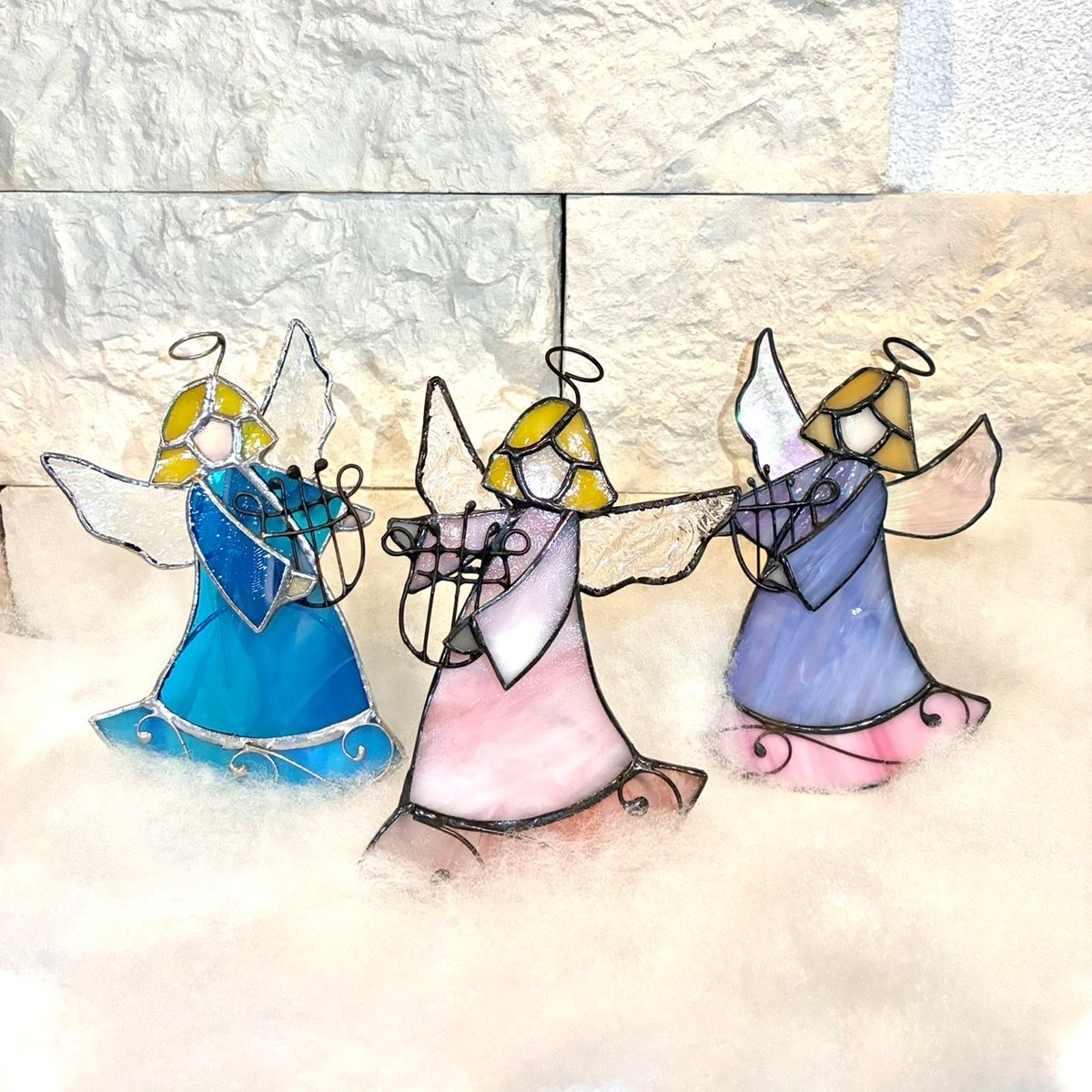 ハープを持つステンドグラスの天使 大【青】 | KANOA