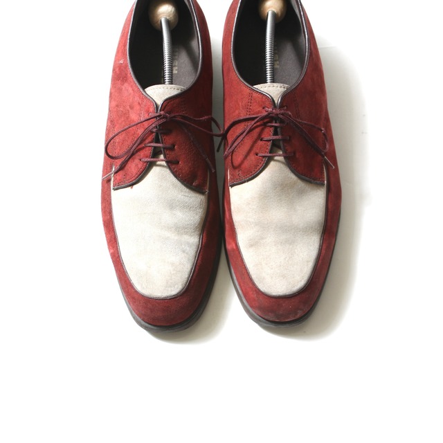 0839. 1990's hush puppies 2 tone shoes レッド × ベージュ 2トーン スエード レザーシューズ ...